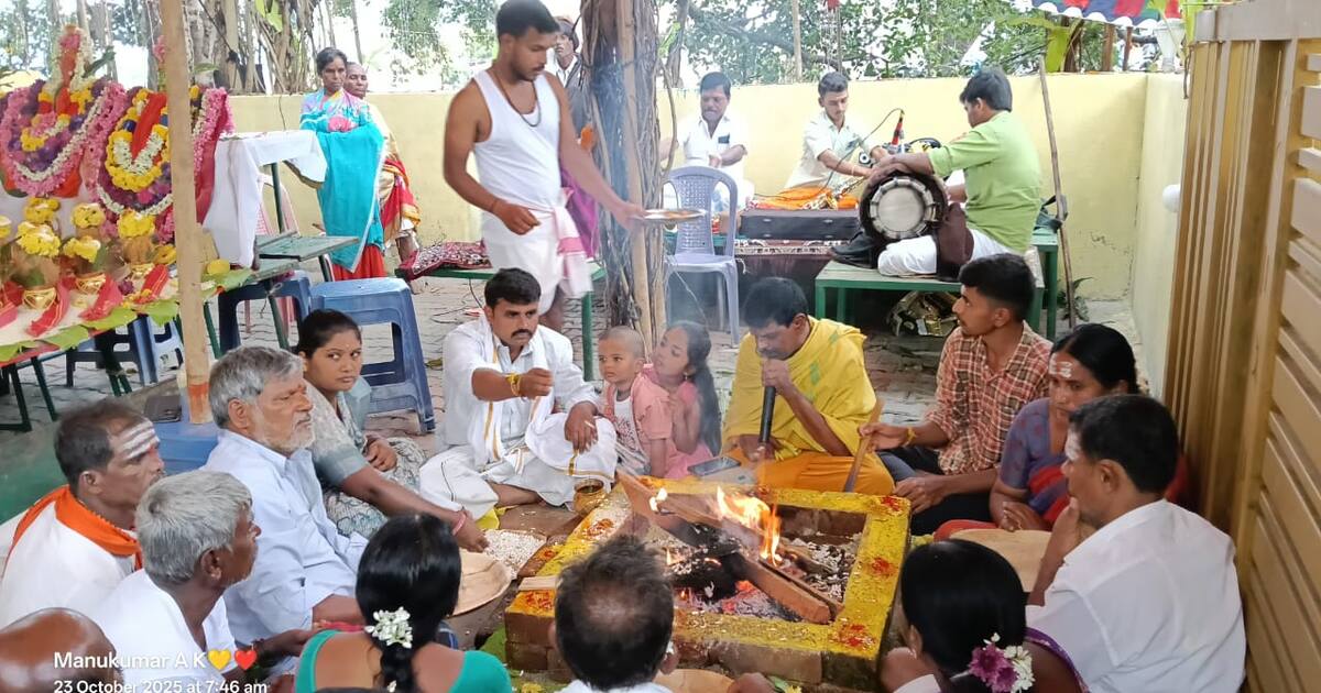 installation of stone and spire kalasa at masthamma temple ...